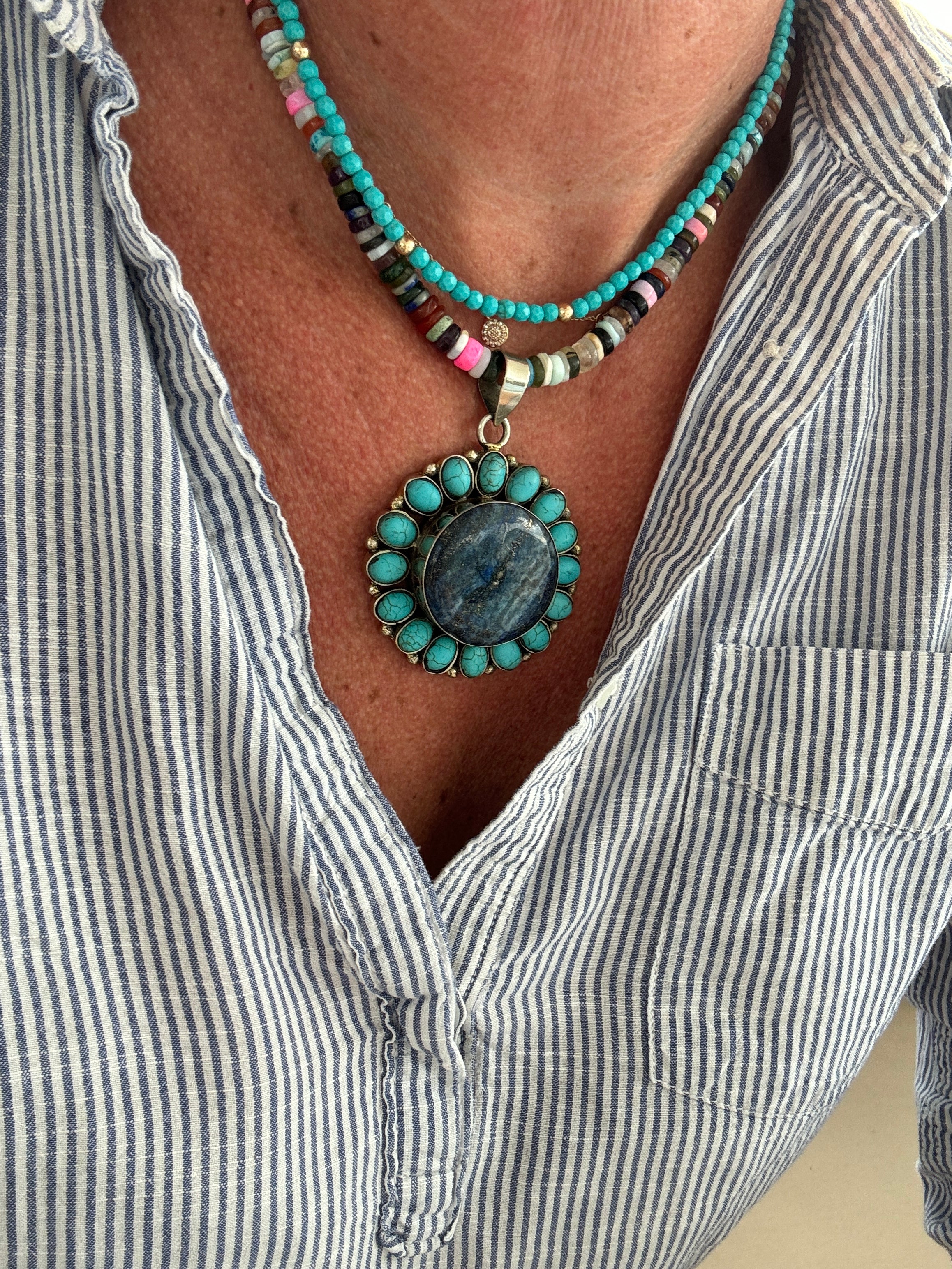 Gemstone Flower Statement Pendant – Audrey Allman Designs